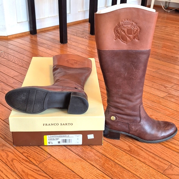 Franco Sarto | Shoes | Franco Sarto Brown Leather Side Zip Riding Boots ...